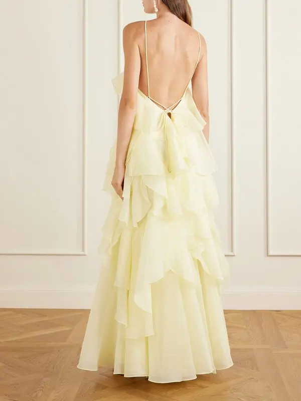 Aje Pandorea" Appliquéd Ruffled Organza Gown - Yellow