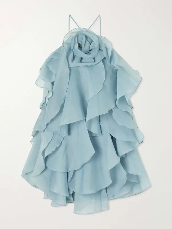 Aje Pandorea Appliquéd Layered Chiffon Mini Dress - Blue