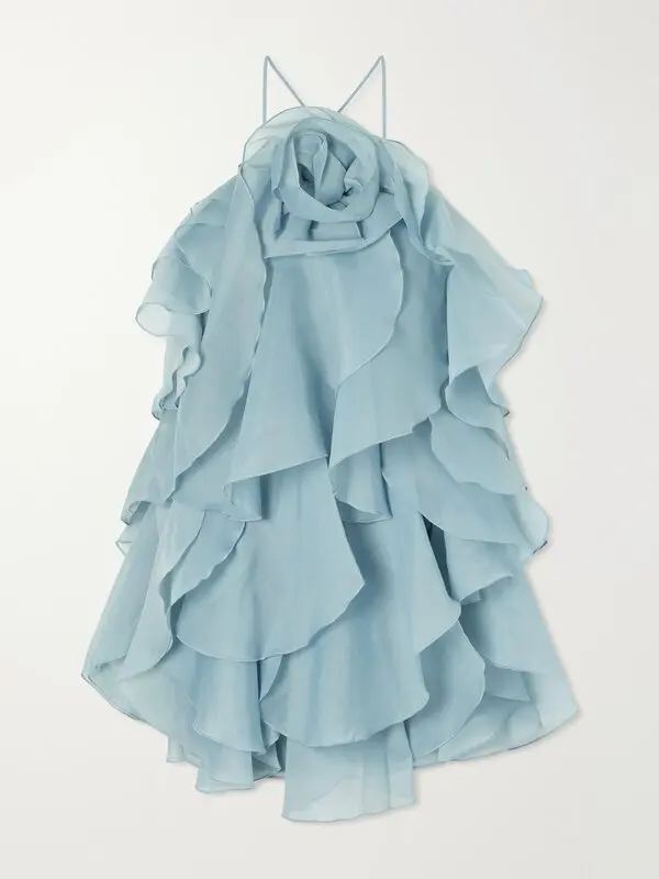 Aje Pandorea' Appliquéd Ruffled Chiffon Mini Dress - Blue
