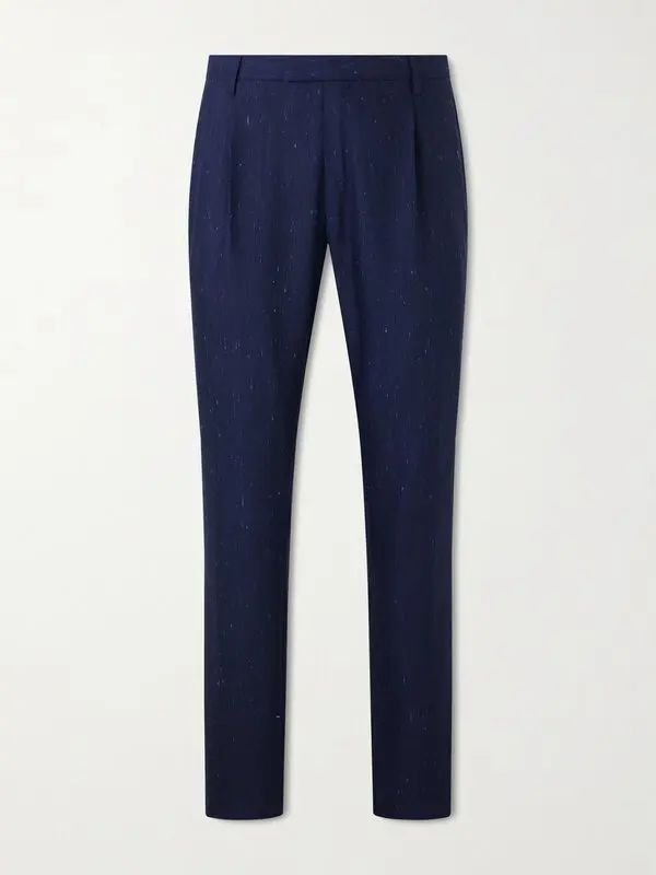 Mr P. Slim-fit Pleated Wool And Silk-blend Dupioni Suit Trousers - Blue