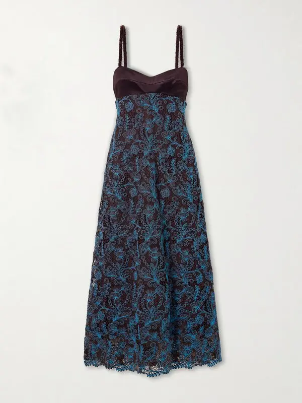 ALEMAIS Francine Bead-embellished Guipure Lace Midi Dress - Brown
