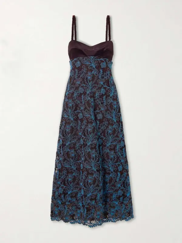 ALEMAIS Francine Beaded-embellished Guipure Lace Midi Dress - Chocolate
