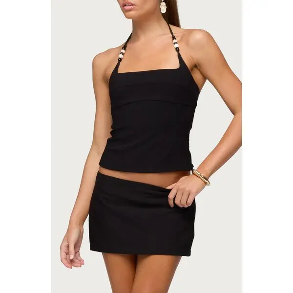 EDIKTED Yua Beaded Strap Halter Top - Black