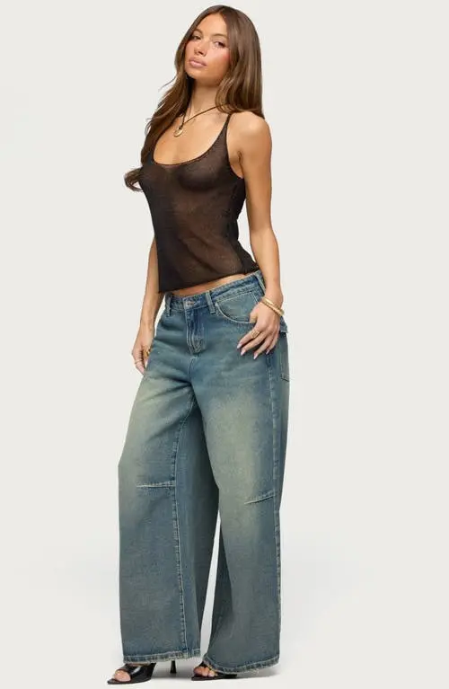 EDIKTED Meena Shiny Open Stitch Knit Tank