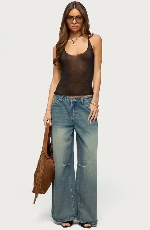 EDIKTED Meena Shiny Open Stitch Knit Tank