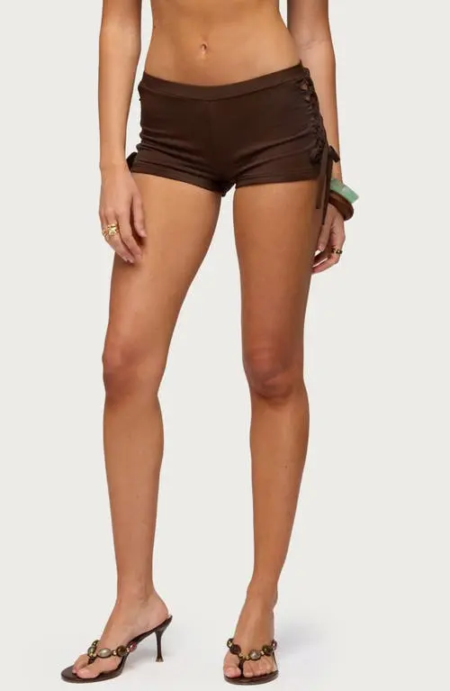 EDIKTED Jilly Side Cutout Micro Shorts - Brown
