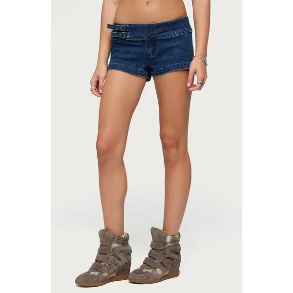 EDIKTED Belted Low Rise Denim Shorts