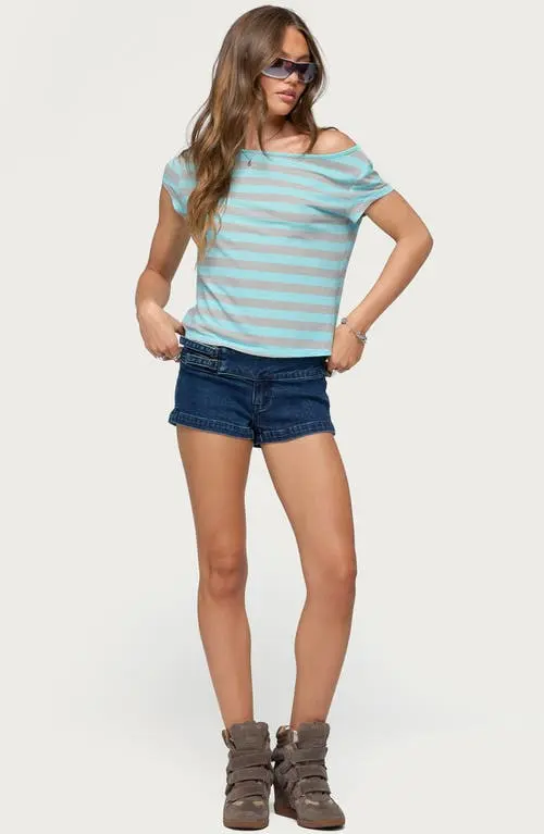 EDIKTED Belted Low Rise Denim Shorts