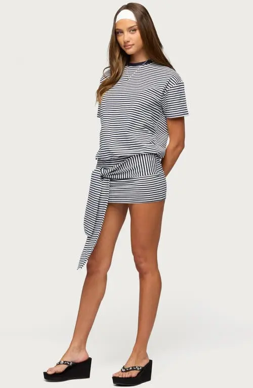 EDIKTED Ardeney Stripe Tie Waist T-shirt Minidress