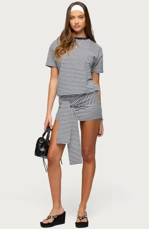 EDIKTED Ardeney Stripe Tie Waist T-shirt Minidress