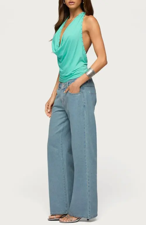 EDIKTED Sephie Draped Cowl Studded Halter Top