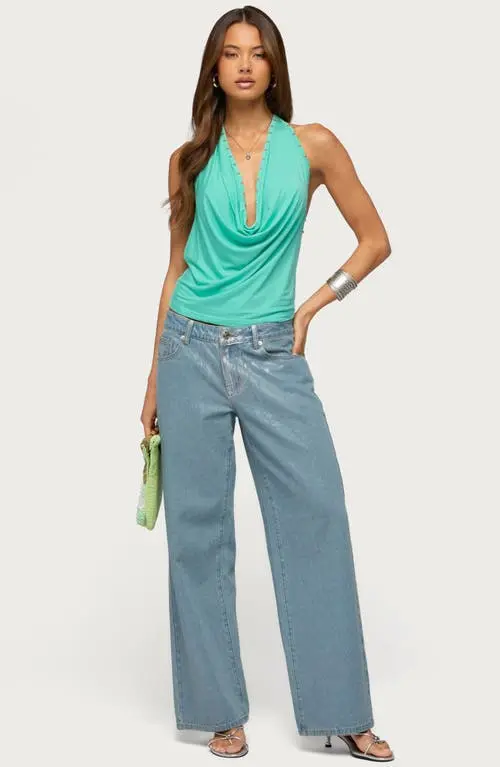 EDIKTED Sephie Draped Cowl Studded Halter Top