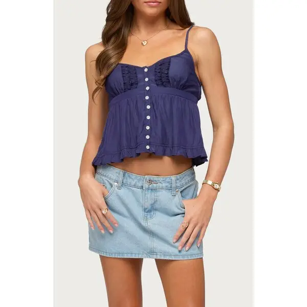 EDIKTED Halsey Ruffle Babydoll Camisole - Navy