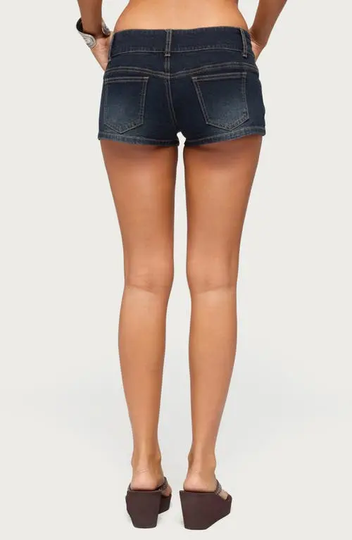 EDIKTED Kelce Belted Low Rise Denim Micro Shorts
