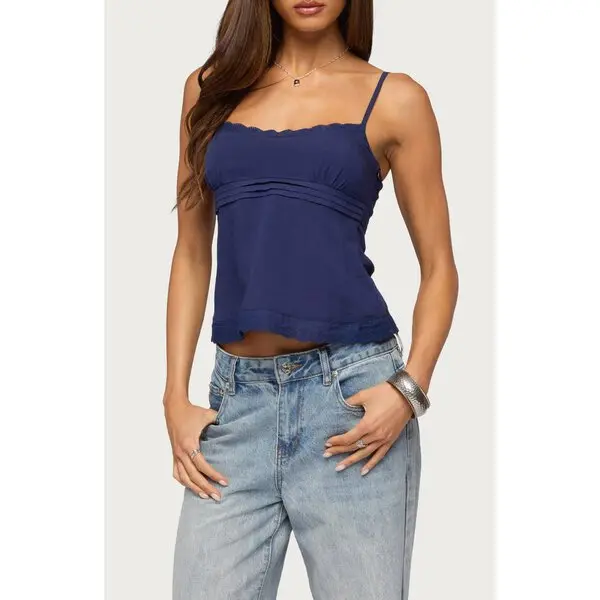 EDIKTED Michal Eyelet Camisole - Navy