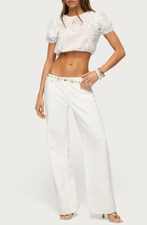 EDIKTED Vessey Eyelet Bubble Crop Top