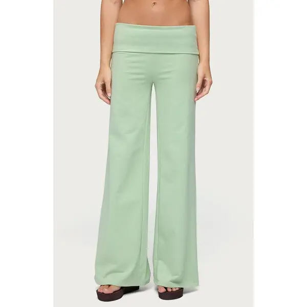 EDIKTED Cammy Wide Leg Foldover Pants - Green