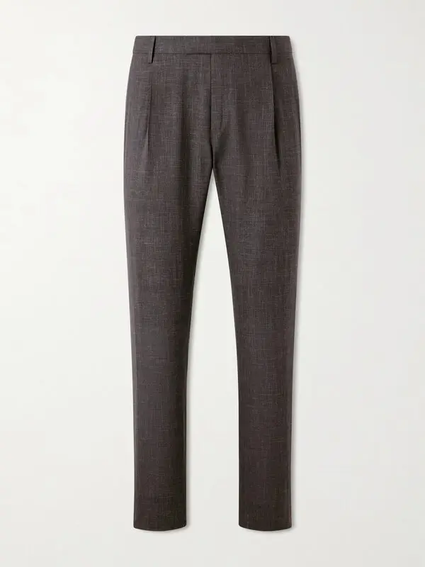 Mr P. Straight-leg Pleated Wool, Silk And Linen-blend Suit Trousers