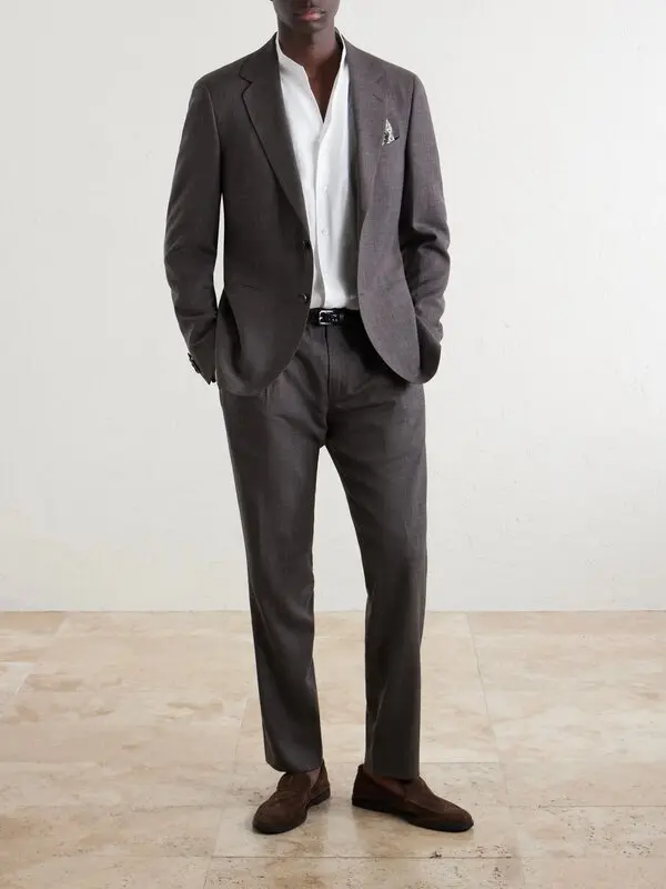Mr P. Straight-leg Pleated Wool, Silk And Linen-blend Suit Trousers