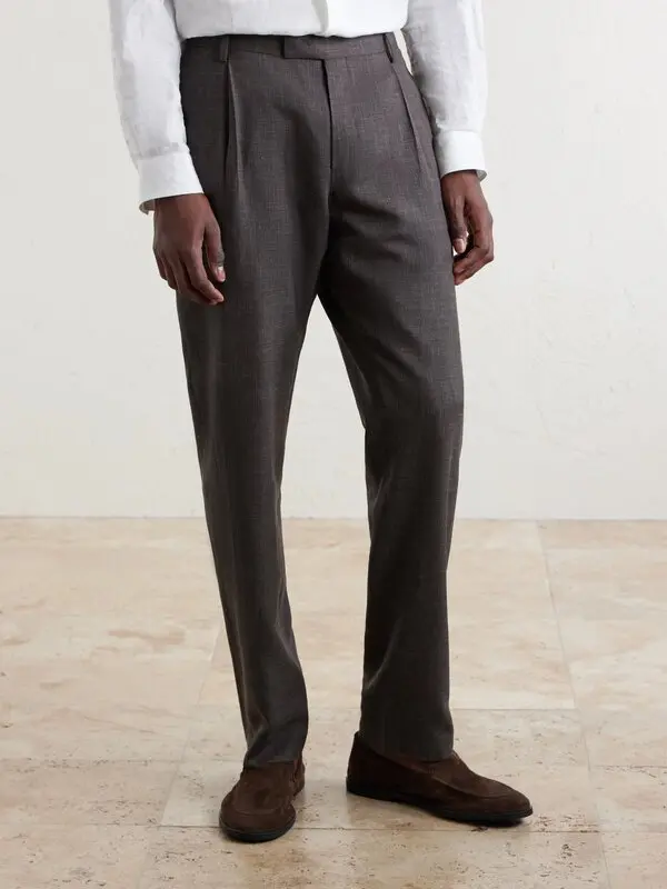 Mr P. Straight-leg Pleated Wool, Silk And Linen-blend Suit Trousers