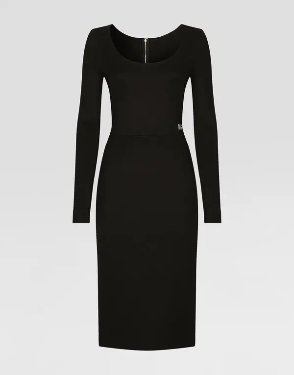 Dolce & Gabbana Milano Rib Calf-length Dress With Dg Logo - Black