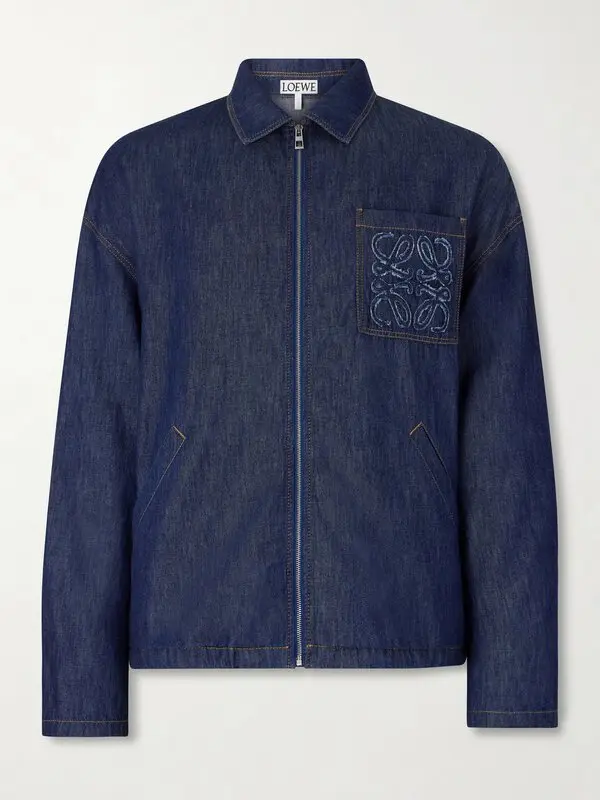 Loewe Anagram-appliqué Cotton Chambray Jacket - Blue