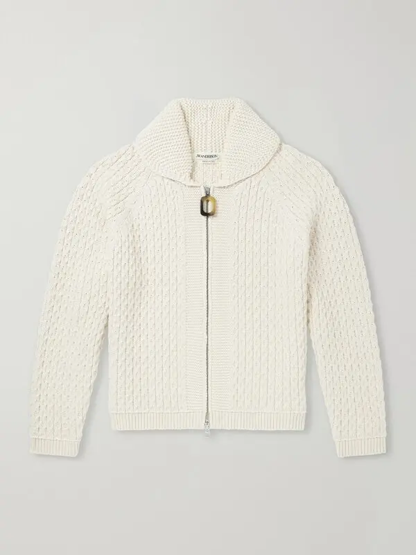 JW Anderson Honeycomb Cable-knit Zip-up Cardigan - Neutrals