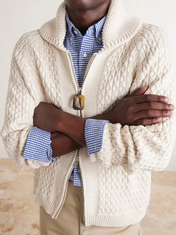 JW Anderson Honeycomb Cable-knit Zip-up Cardigan - Neutrals
