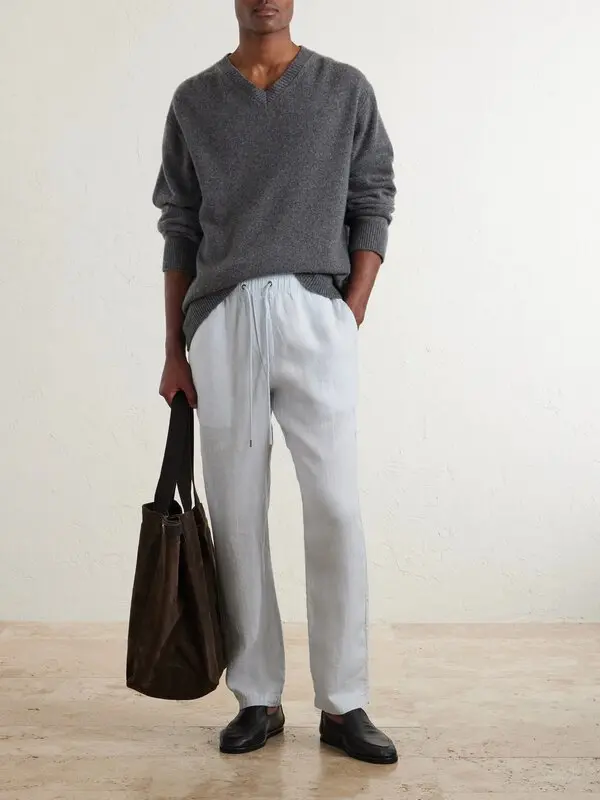JAMES PERSE Straight-leg Garment-dyed Linen Drawstring Trousers