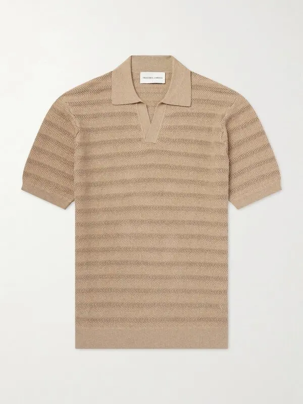 Frescobol Carioca Rino Open-knit Cotton Polo Shirt - Brown