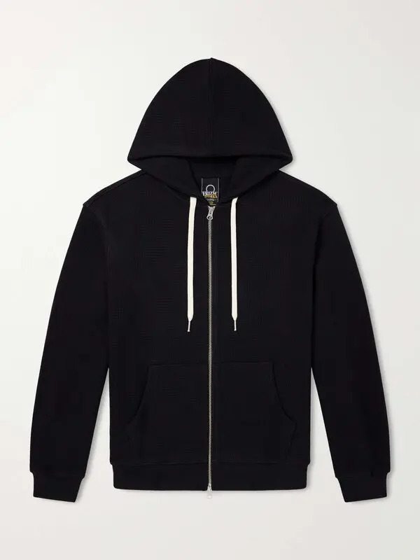 FRIZMWORKS Waffle-knit Cotton Zip-up Hoodie - Black