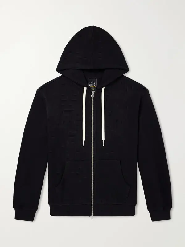 FRIZMWORKS Waffle-knit Cotton Zip-up Hoodie - Black