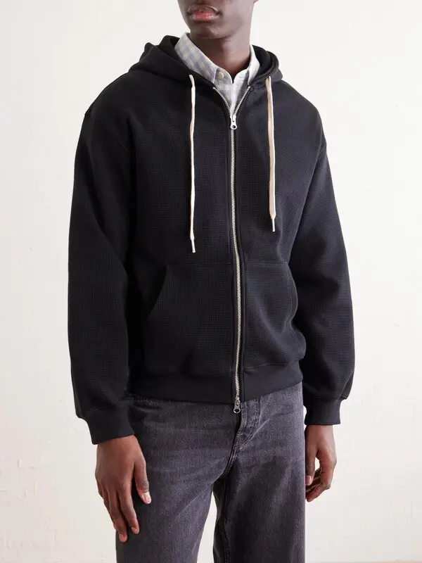 FRIZMWORKS Waffle-knit Cotton Zip-up Hoodie