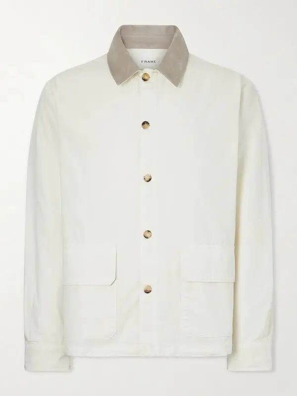 FRAME Suede-trimmed Cotton-blend Jacket - White