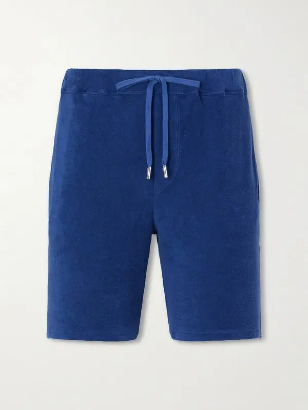 Fedeli Slim-fit Cotton-terry Drawstring Shorts - Blue