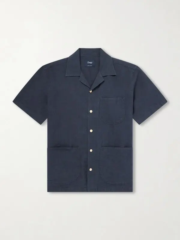 DRAKE'S Camp-collar Linen Shirt - Blue
