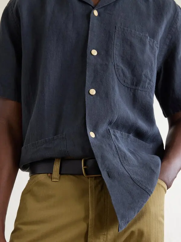 DRAKE'S Camp-collar Linen Shirt