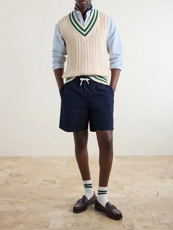 DRAKE'S Straight-leg Cotton Drawstring Shorts - Blue