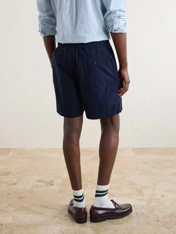 DRAKE'S Straight-leg Cotton Drawstring Shorts - Blue