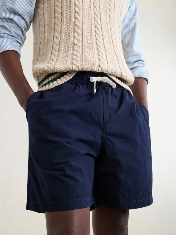 DRAKE'S Straight-leg Cotton Drawstring Shorts - Blue