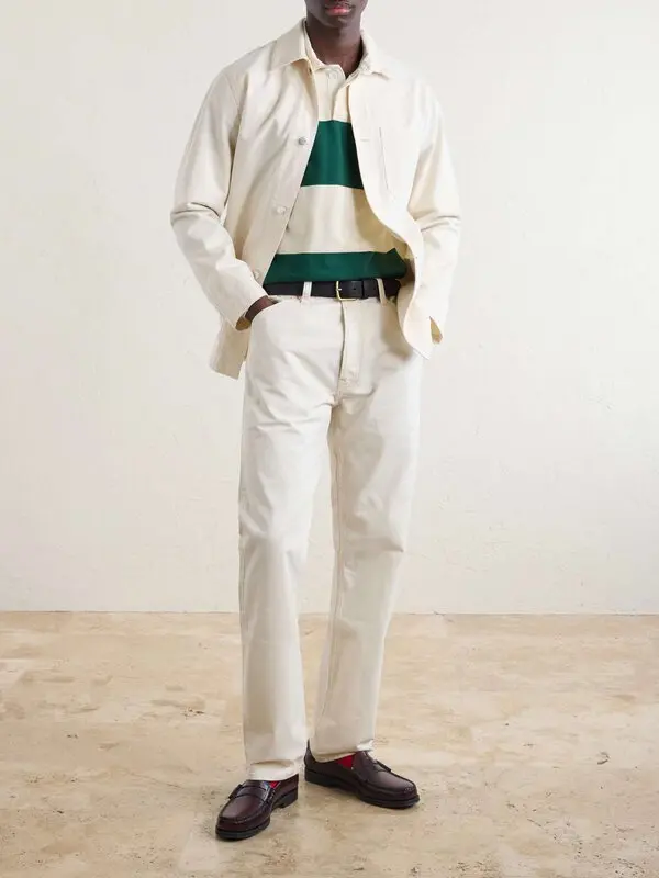 DRAKE'S Stripe Cotton-jersey Polo Shirt