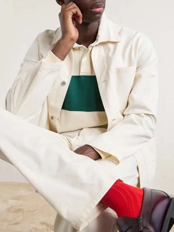 DRAKE'S Stripe Cotton-jersey Polo Shirt