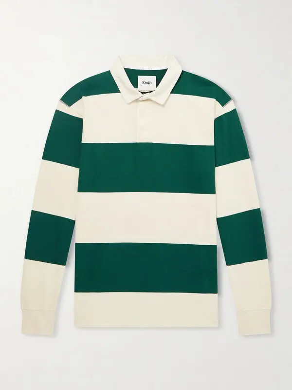 DRAKE'S Stripe Cotton-jersey Polo Shirt - Neutrals