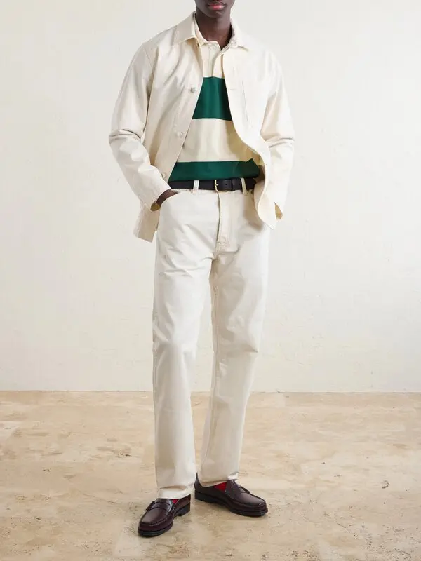 DRAKE'S Stripe Cotton-jersey Polo Shirt