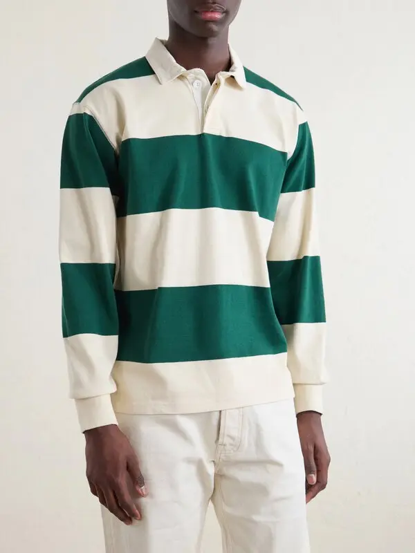 DRAKE'S Stripe Cotton-jersey Polo Shirt
