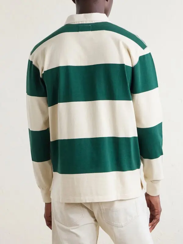 DRAKE'S Stripe Cotton-jersey Polo Shirt
