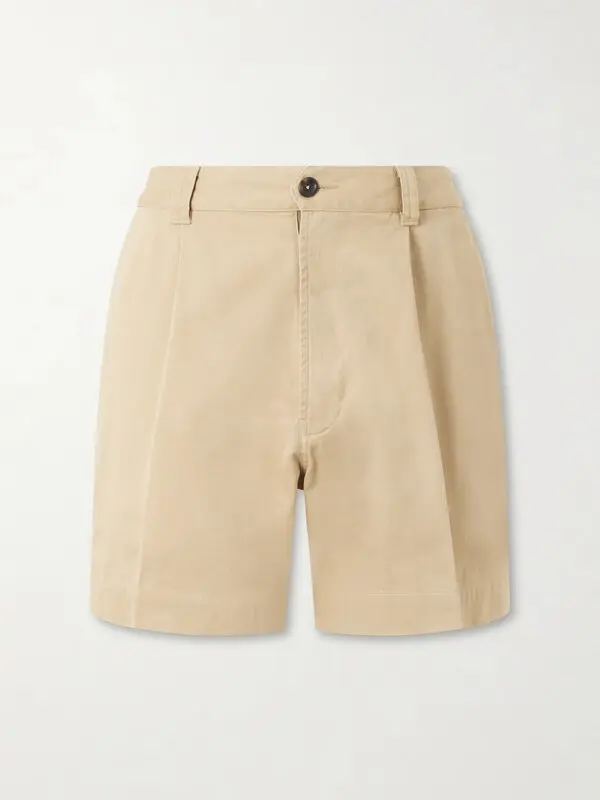 DRAKE'S Straight-leg Pleated Cotton Twill Chino Shorts - Neutrals