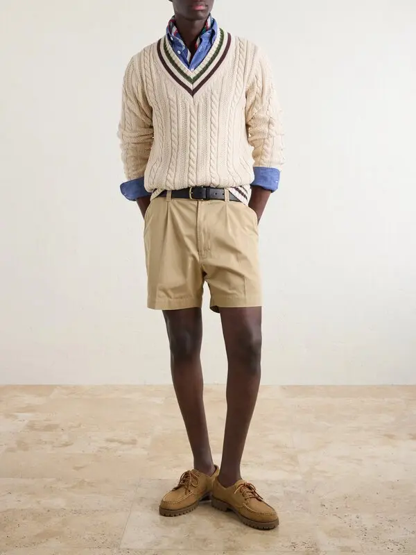DRAKE'S Pleated Cotton Twill Chino Shorts
