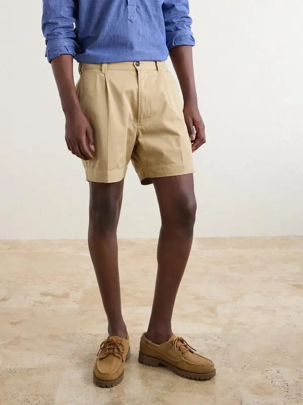 DRAKE'S Pleated Cotton Twill Chino Shorts