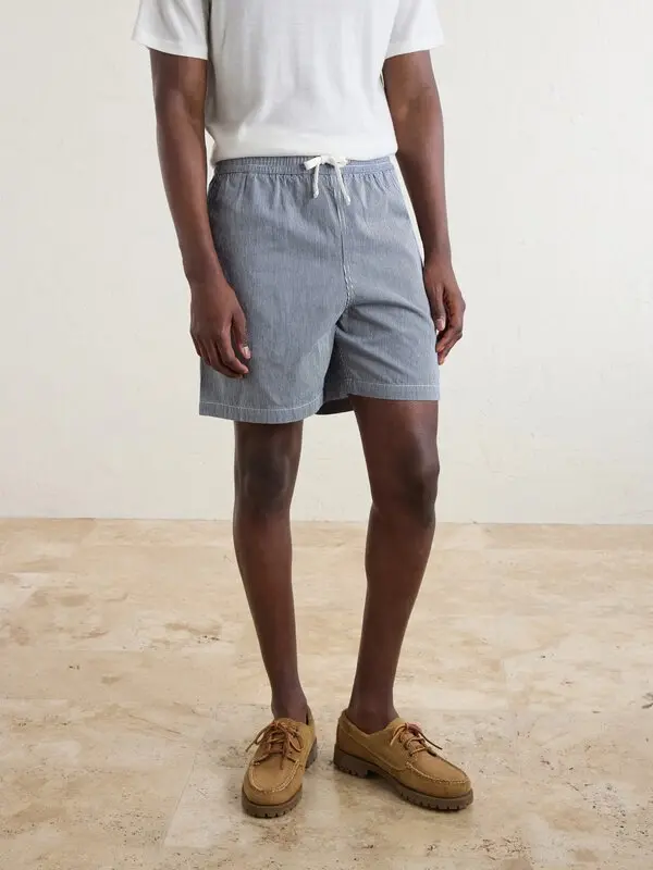 DRAKE'S Straight-leg Striped Cotton Drawstring Shorts